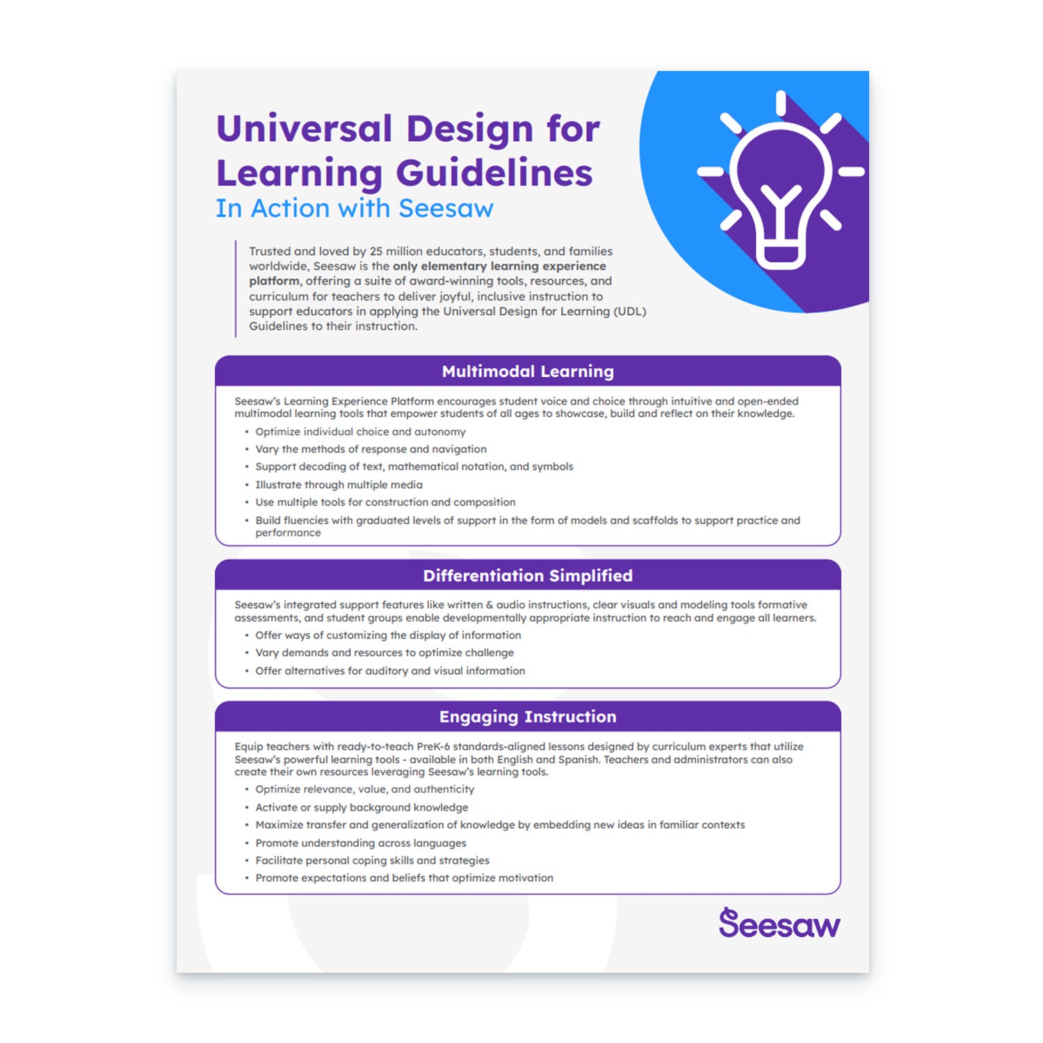 Data Sheets - UDL Guidelines in Action with Seesaw – The Seesaw Store